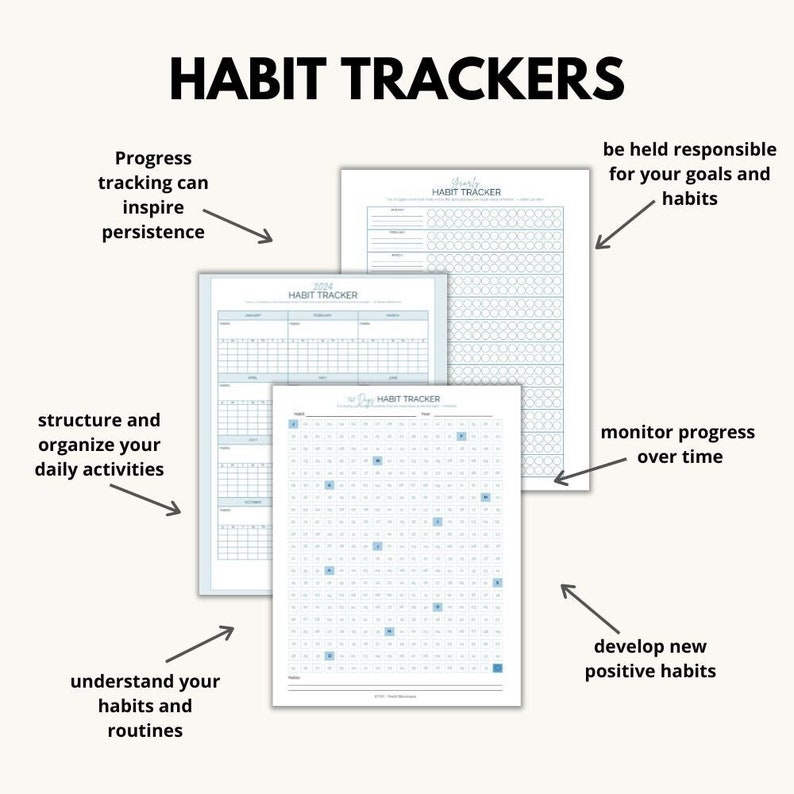 Daily Habit Tracker Yearly Calendar 4 Different Yearly Layouts Track ...