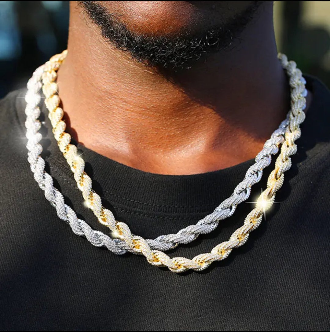 Fully Iced Out 8mm Rope Chain, Blind VVS Cz Diamond Twist Necklace ...
