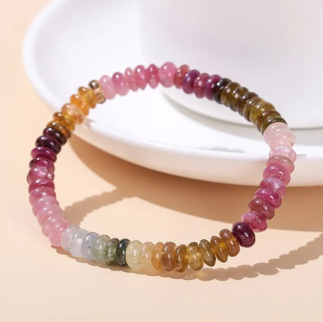 5A Natural Multicolor Tourmaline Abacus Shape Beaded Bracelet, Energy ...