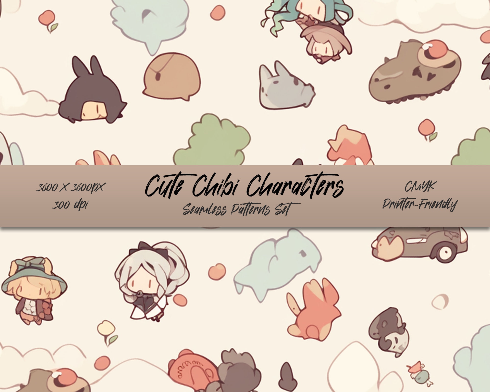 Cute Chibi Characters Seamless Pattern Arts and Craft - Etsy