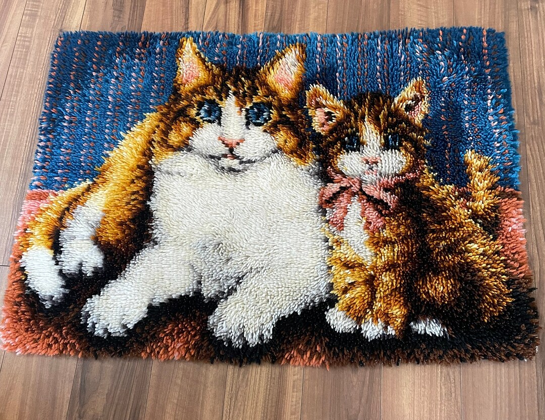 Vintage Homemade Latch Hook Rug of Cat and Kitten - Etsy