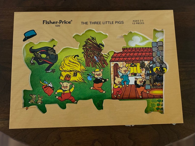 Three Little Pigs Vintage Wooden Puzzle 520 - Etsy
