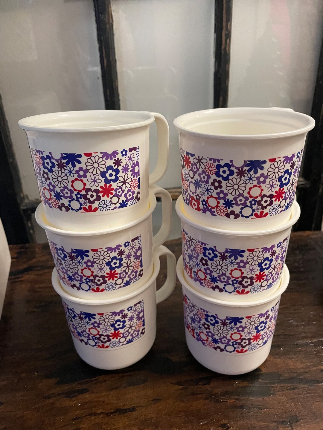 Set of 6 Vintage Tupperware Stacking Mugs Daisy Purple 350ml - Etsy