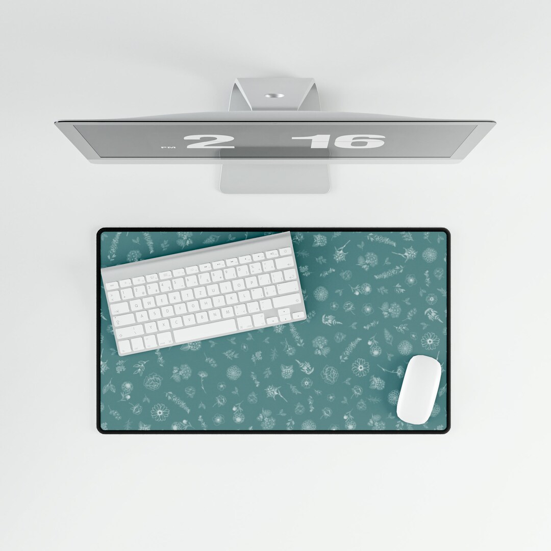 Teal English Botanical Flower Garden Desk Mat - Etsy