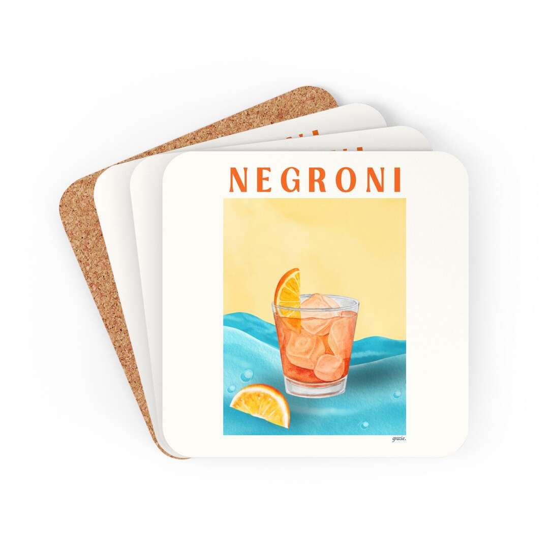 Vintage Negroni Watercolor Print Corkwood Coaster Set of 4 - Etsy