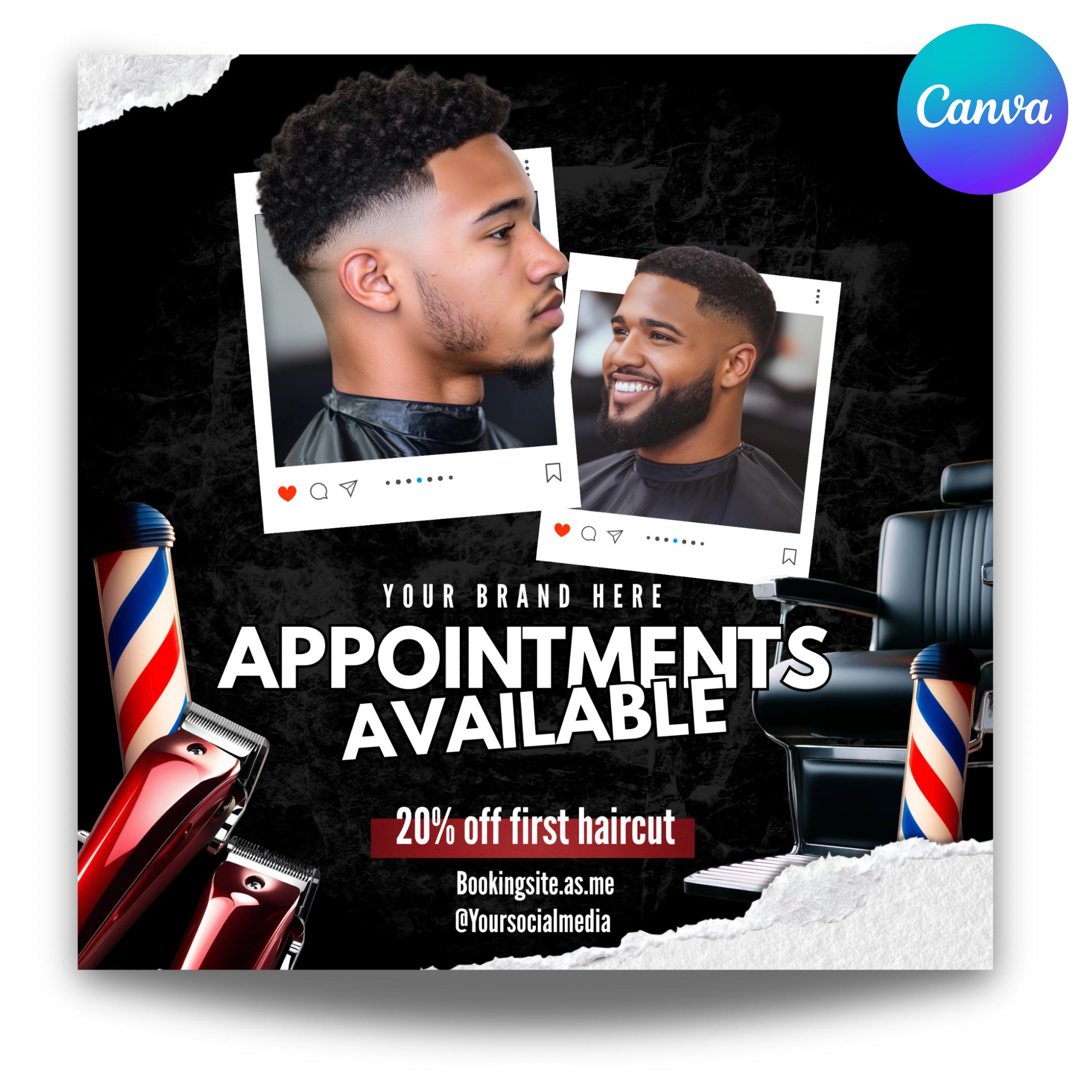 Editable Barber Flyer Template | Customizable Canva Design - Etsy
