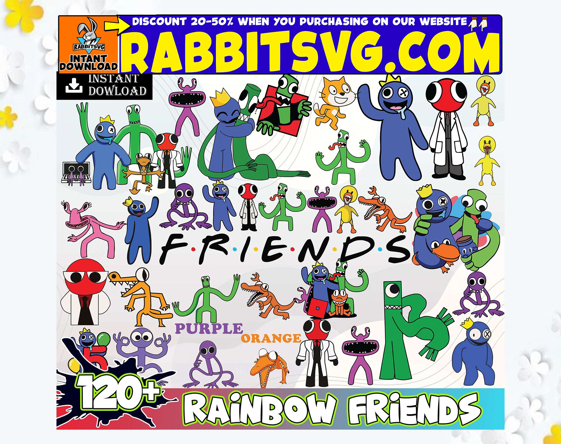 120 RAINBOW Friends for Kids PNG SVG Bundle Digital File - Etsy