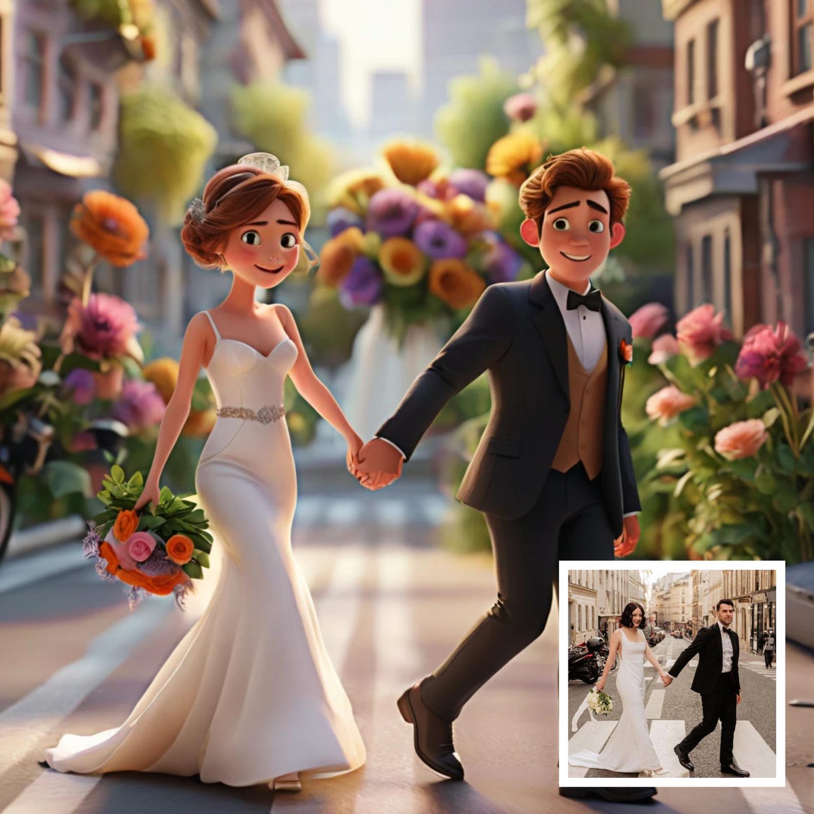 Personalised 3D Cartoon Animation, Couple Wedding Portrait, Cartoon ...