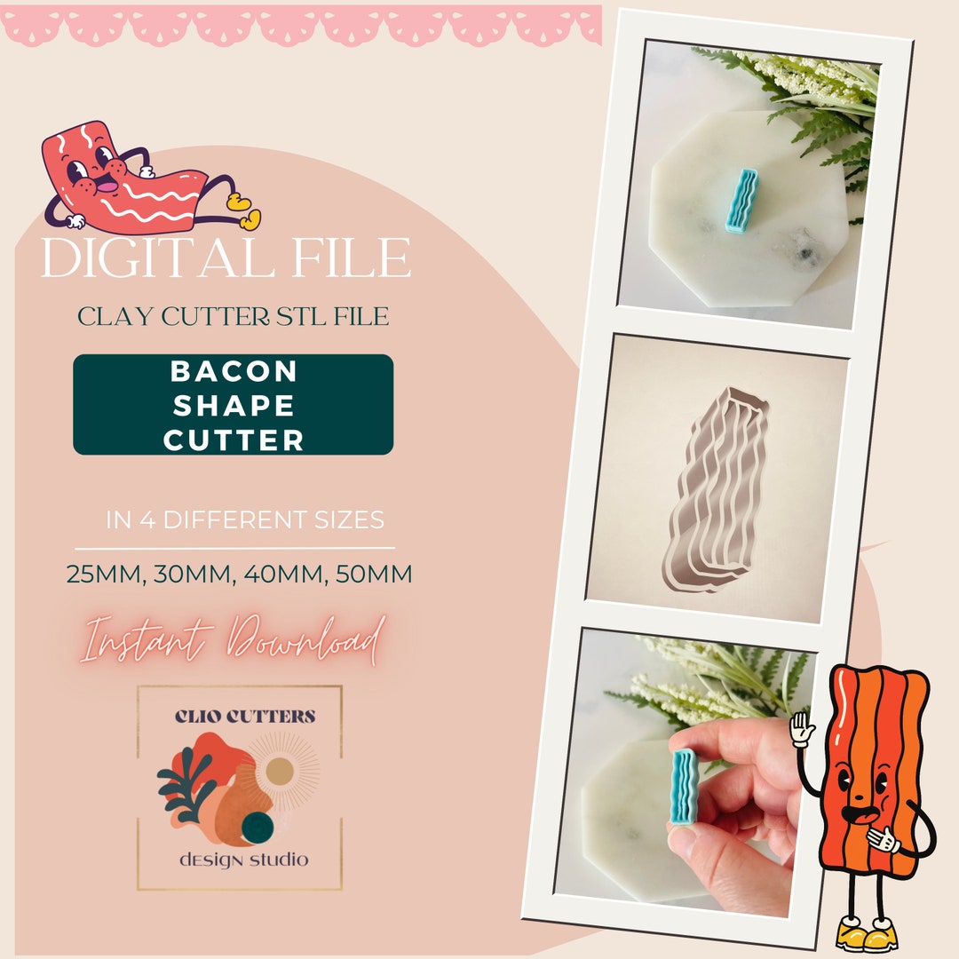 Polymer Clay Cutter STL File, Bacon Shape, Breakfast Shape, Digital ...