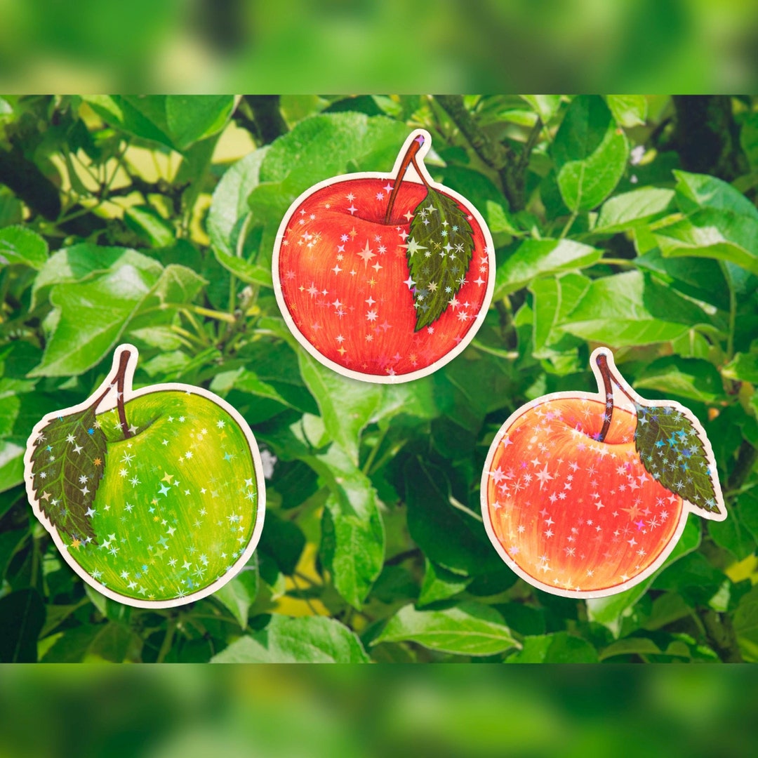 Green/red/pink Lady Apple Vinyl Sticker Set / Handmade Artist ...