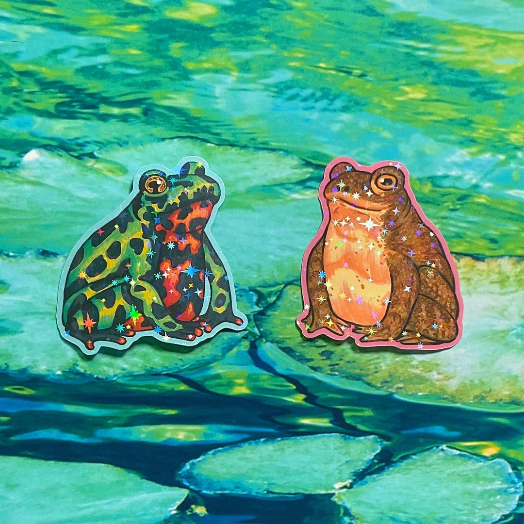 Holographic Toad Stickers / Fire-bellied + Common Toad / Handmade ...