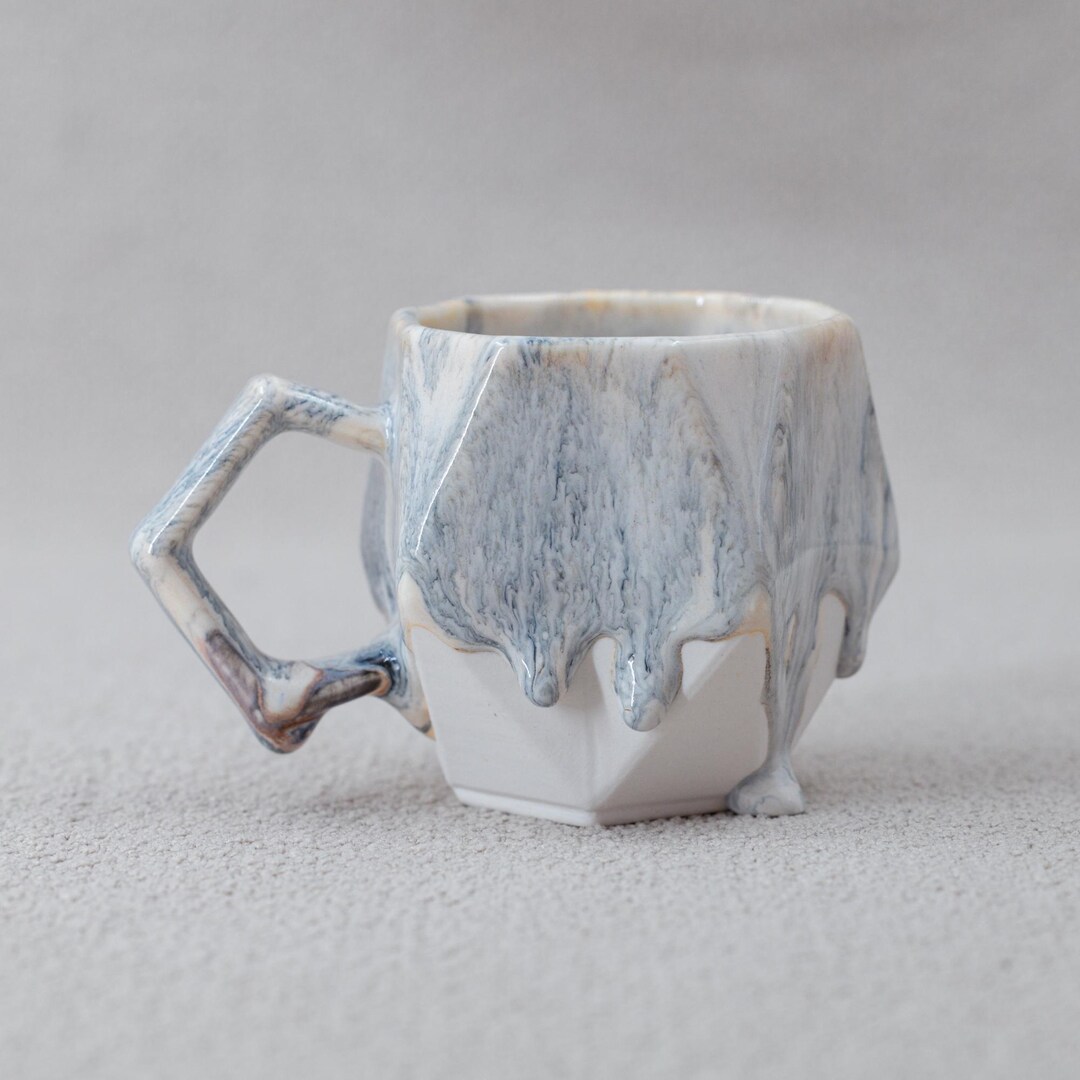 Geometric Drippy Mug 200ml | 6.7 Oz Pentagon Blue Wash Coffee Cup for ...