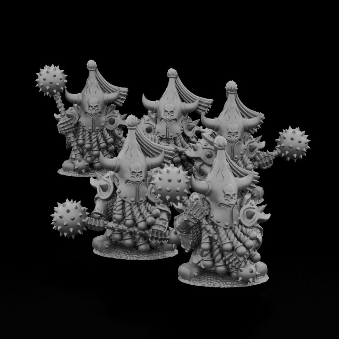 5x Dark Dwarf Fire Guards W/ Maces - Mominatures - 28mm Resin Fantasy ...