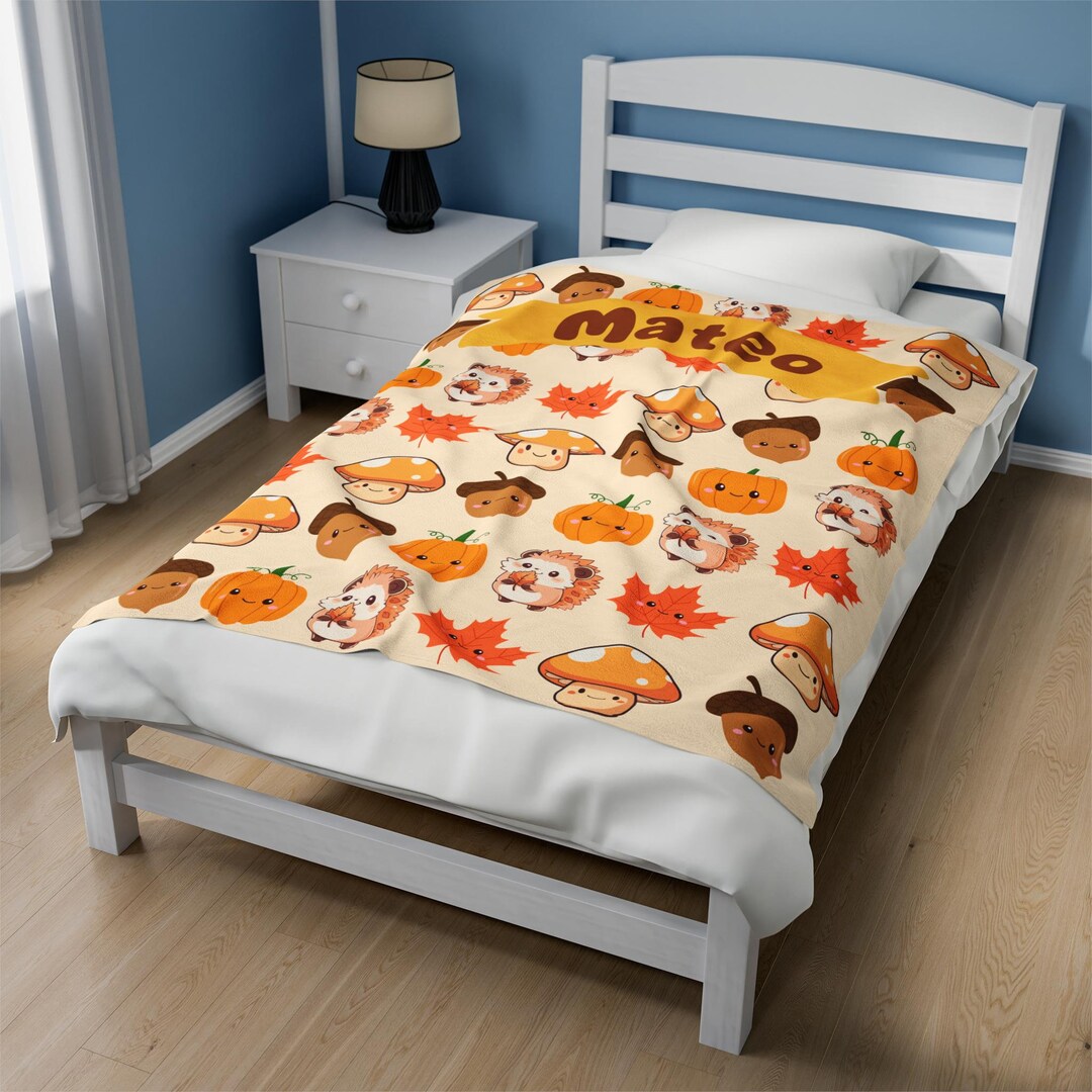 Personalized Velveteen Fall Blanket, Kawaii, Cute, Fall Gift, Custom ...