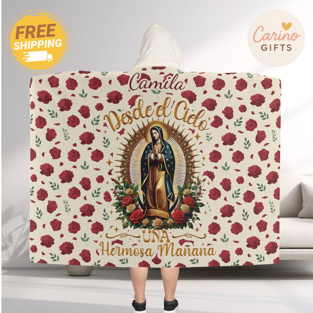 Custom Virgen De Guadalupe Floral Hooded Blanket, Catholic Gift for ...
