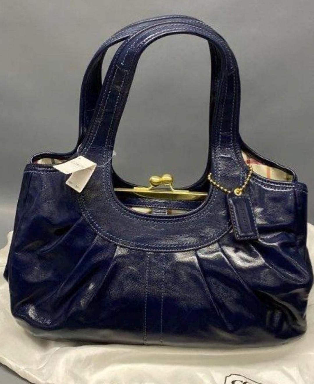 Free Shipping. NWT Coach Navy Ergo Patent Pleated Frame Satchel 12520 ...