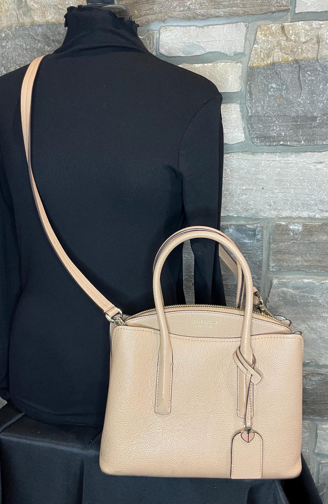 Kate Spade Putty Pebbled Leather Top Zip Double Pocket Satchel Hand Bag ...