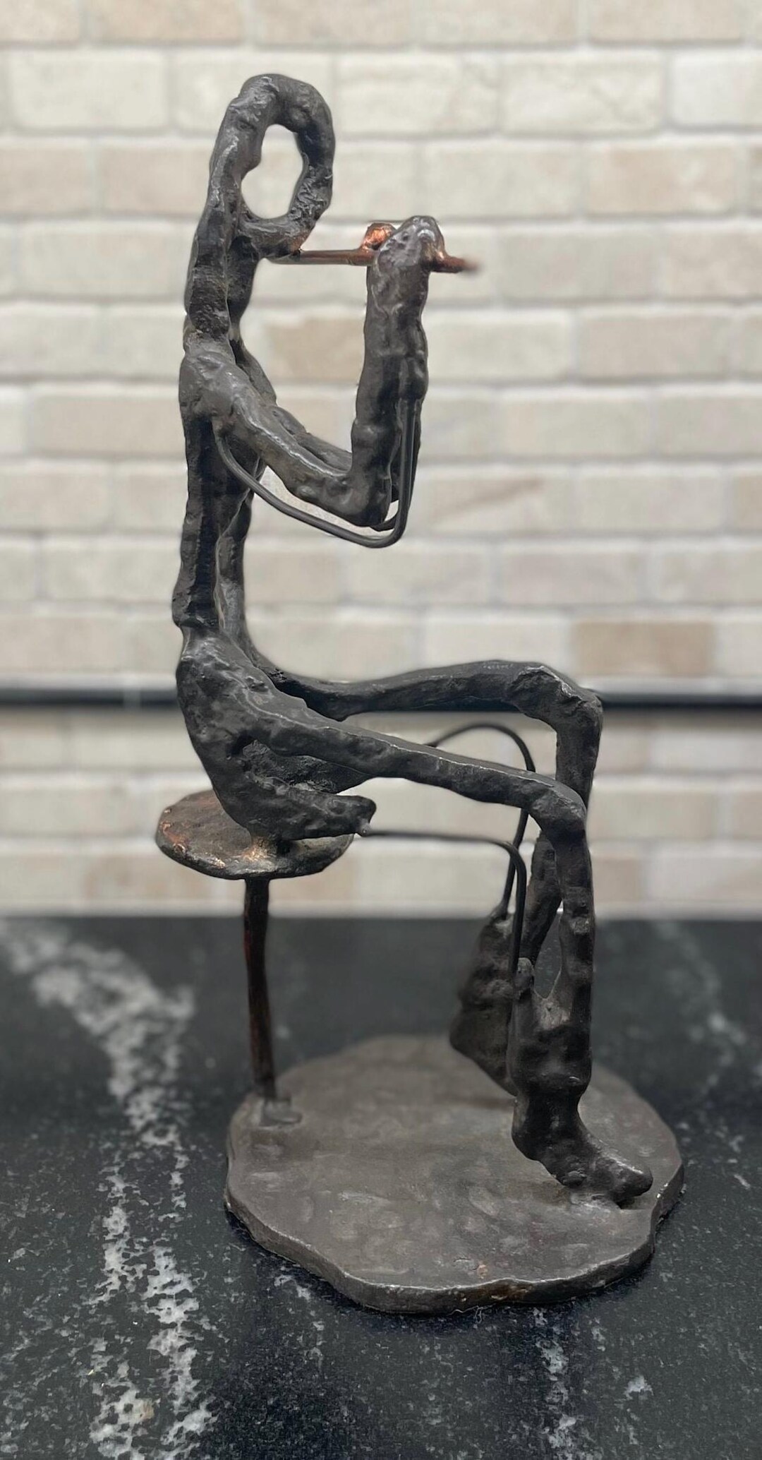 10.5” Brutalist Flute Player Iron Musician Vintage Figural Sculpture ...