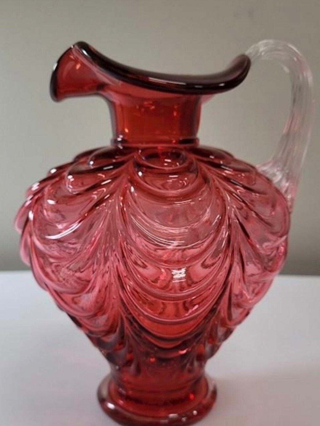 7 Fenton Red Glass Drapery Vase Pitcher Gold Trim 75th Anniversary ...