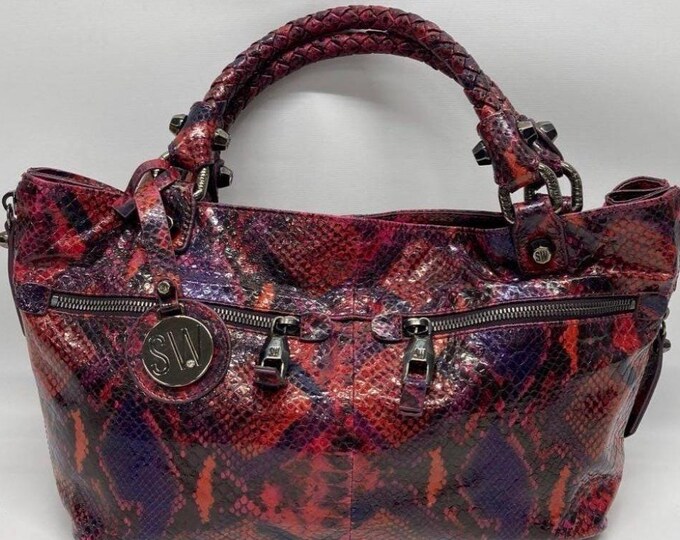 Stuart Weitzman Embossed Python Leather Jewel Toned Satchel Handbag ...