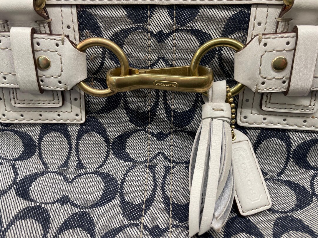 Vintage COACH Hamptons Signature Carryall Purse Handbag Navy White ...