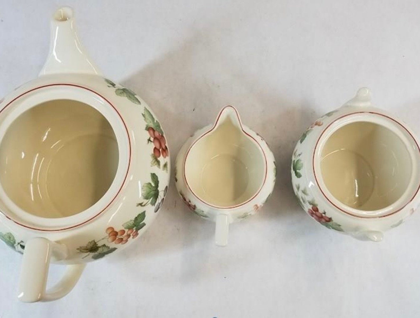 1990 Wedgwood Provence Queen's Ware Teapot, Creamer & Sugar Bowl Set ...