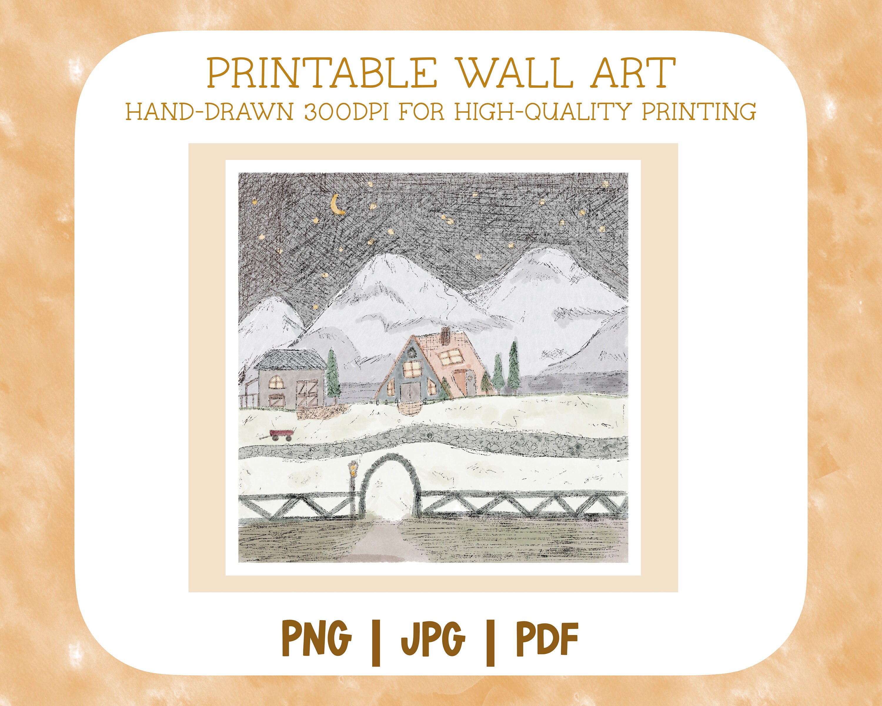 Printable Wall Art Watercolor Png Pdf Jpg Landscape House Sketch ...