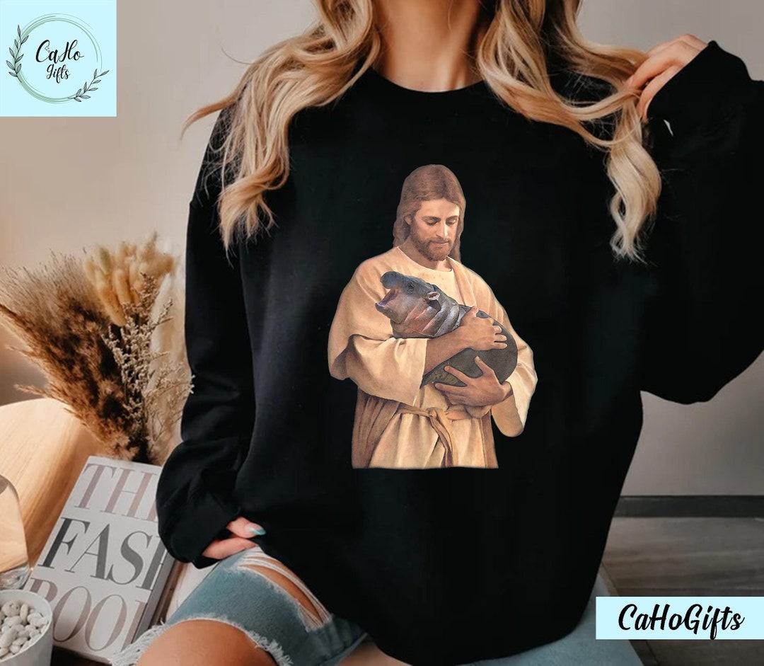 Jesus Moo Deng Shirt, Jesus Loves Moo Deng Bouncy Pig Cute Baby Hippo ...