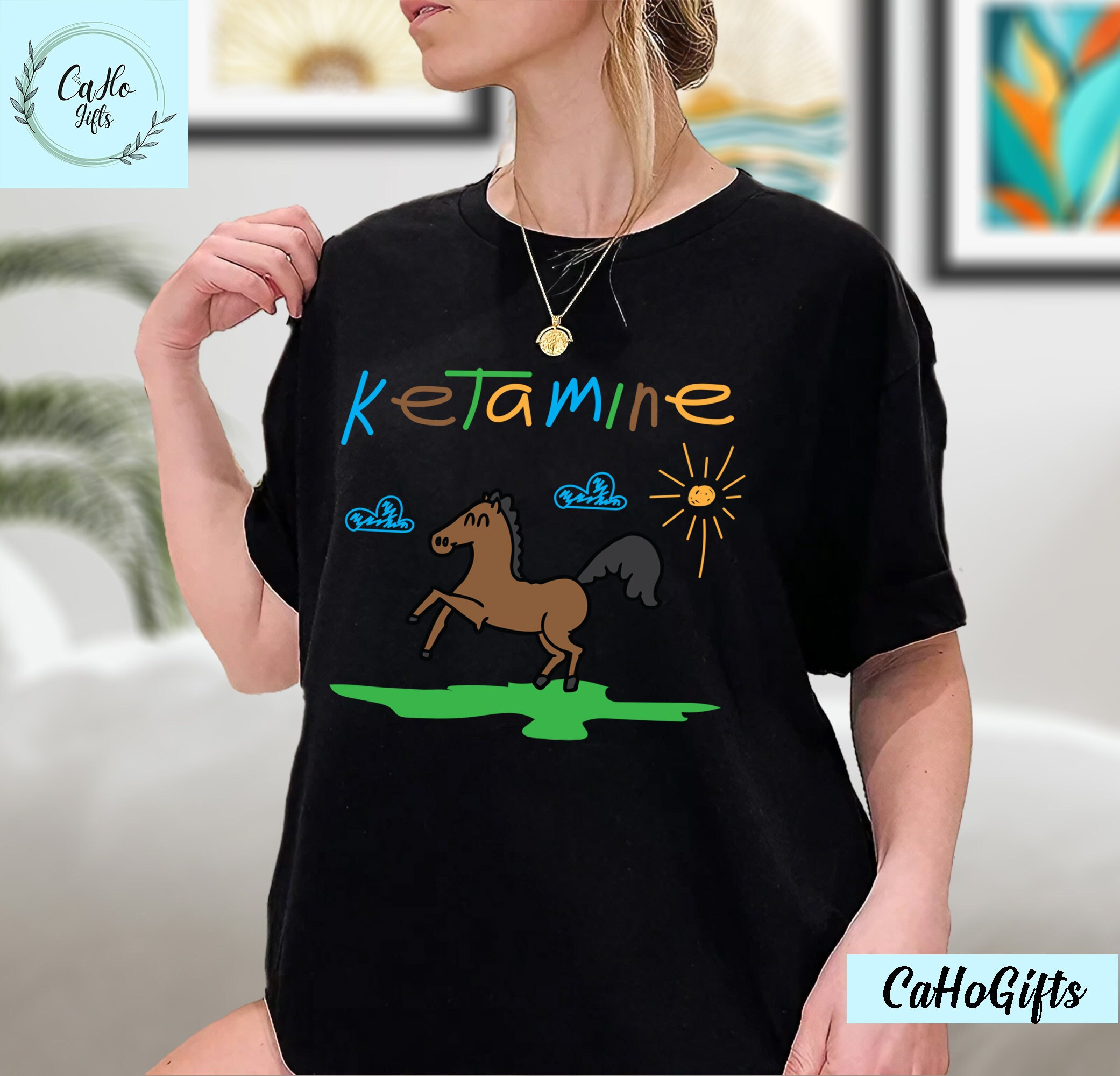 Ketamine Horse Funny Sarcasm Shirt, Ketamine Horse Child Drawing Tee ...