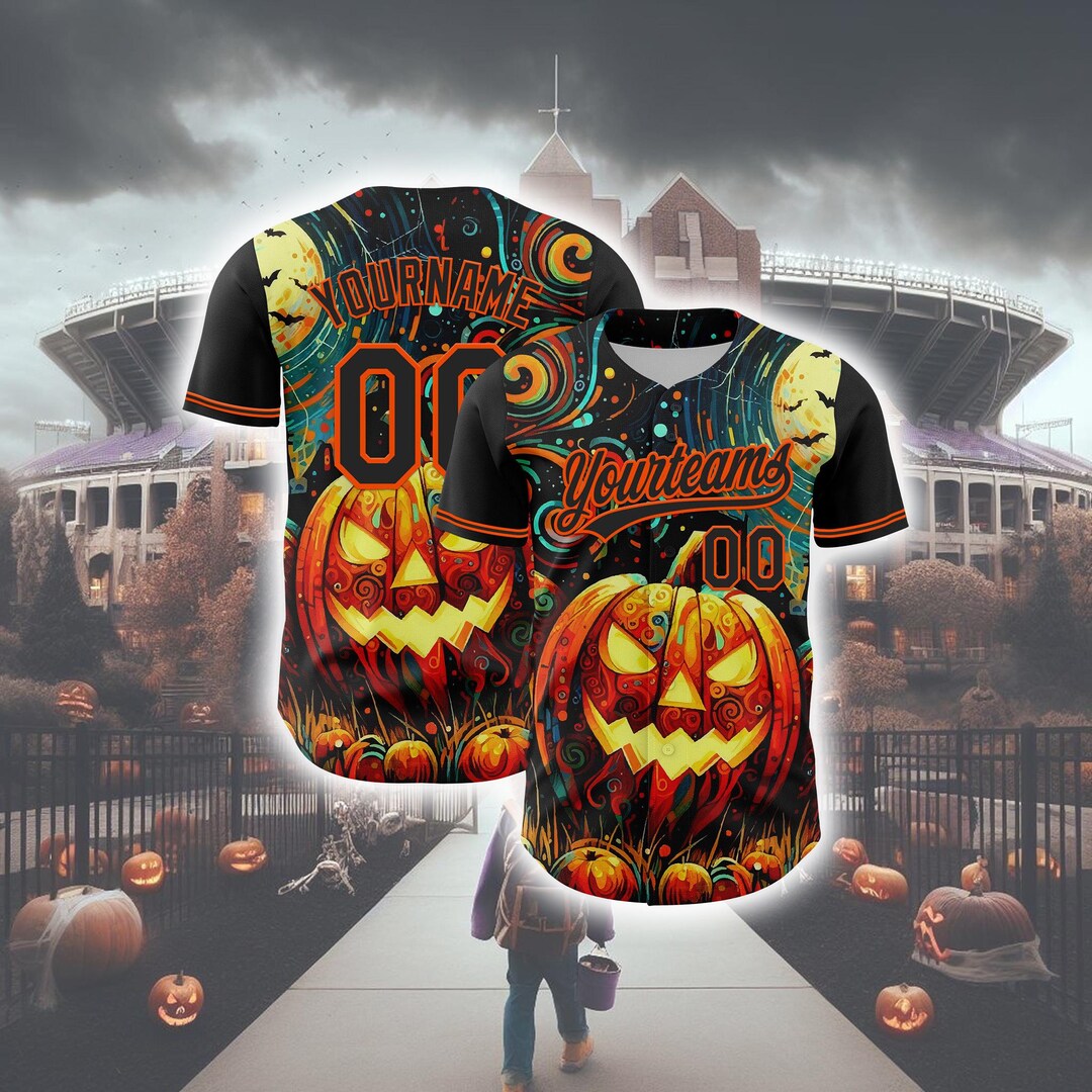 Personalized Halloween Horror Baseball Jersey, Custom Black Orange 3d ...