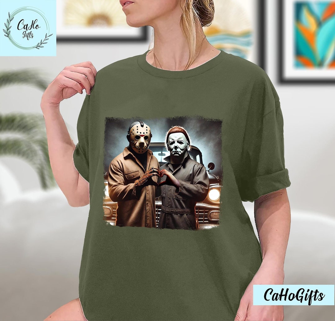 Jason and Michael Myers Halloween Heart Hands T-shirt, Myers Thriller ...