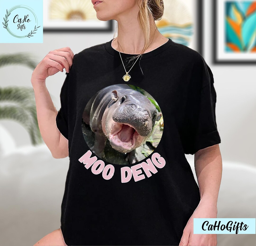 Moo Deng Shirt, Cute Baby Hippo Moo Deng Bouncy Pig in Thai ...