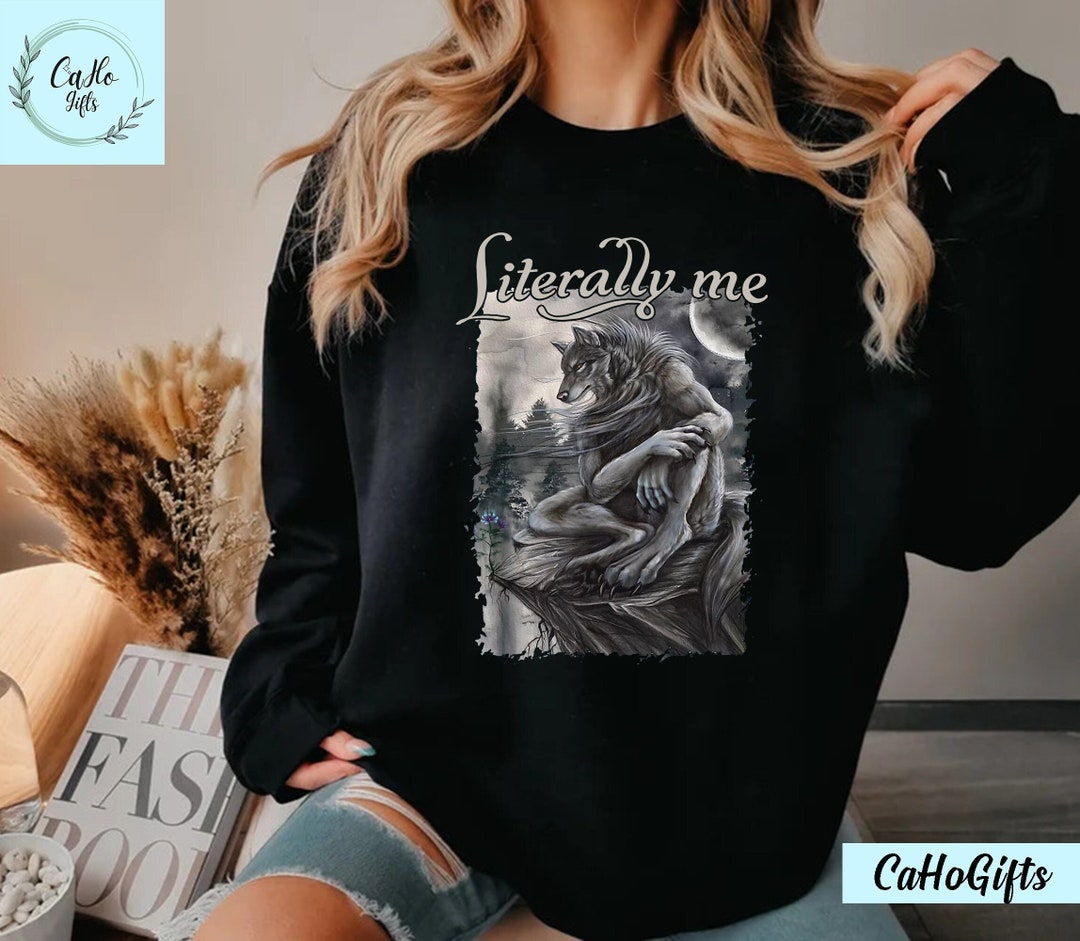 Sitting Wolf Shirt Literally Me Alpha Wolf Funny Meme Tshirt Grunge ...