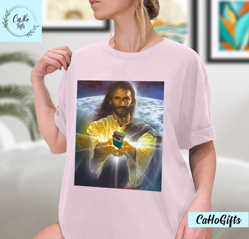 Jesus Holding Cigarettes | Newport | Funny Meme T-shirt | Oddly ...