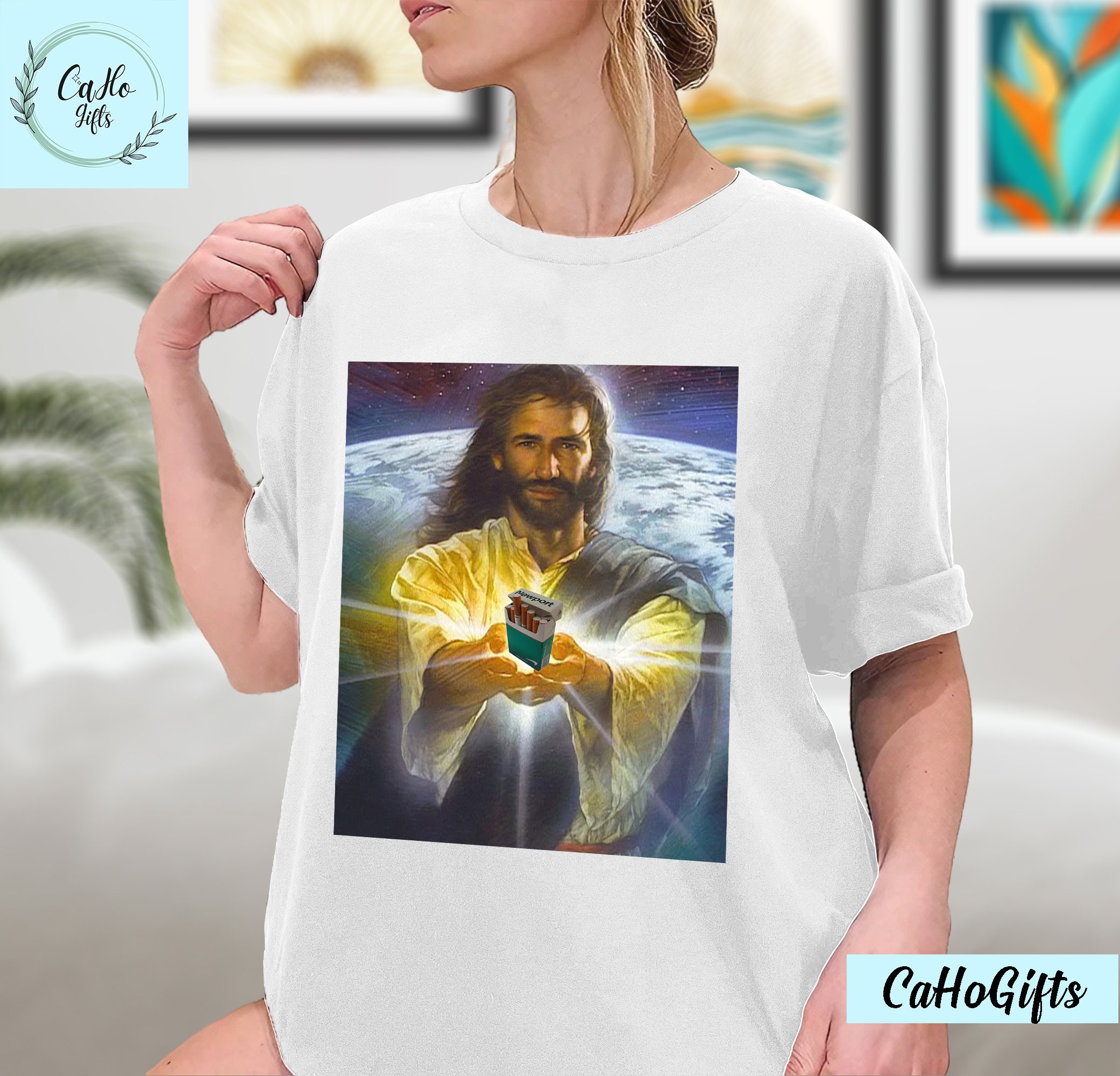 Jesus Holding Cigarettes | Newport | Funny Meme T-shirt | Oddly ...