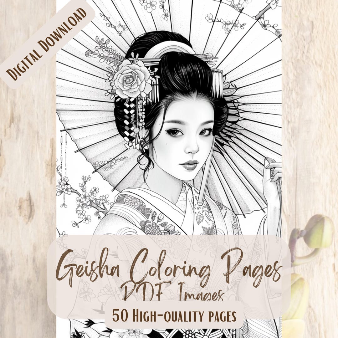 50 Geisha Coloring Pages, Intricate Japanese Art Designs for Relaxation ...