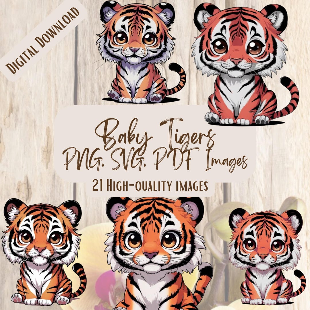 Cute Baby Tiger Clipart PNG SVG Bundle, 21 Adorable Tiger Designs for ...