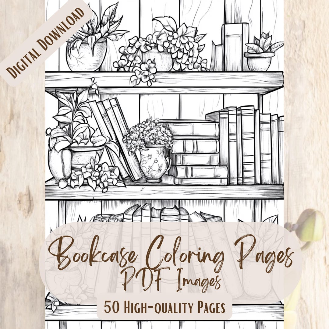 Bookcase Coloring Pages, 50 Printable Designs for Book Lovers and Kids ...