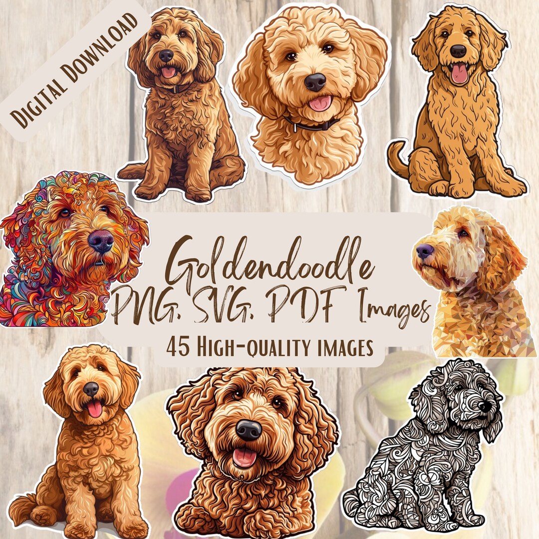 Goldendoodle Clipart Bundle, 45 Cute Dog PNG SVG Designs for Crafts ...