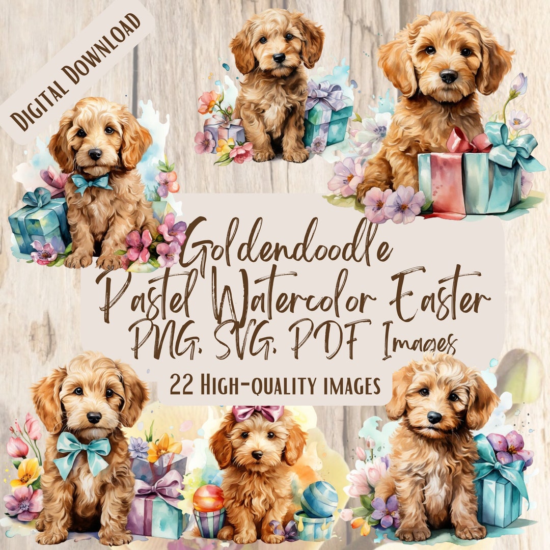 Goldendoodle Easter PNG SVG Bundle, 29 Pastel Watercolor Dog Clipart ...