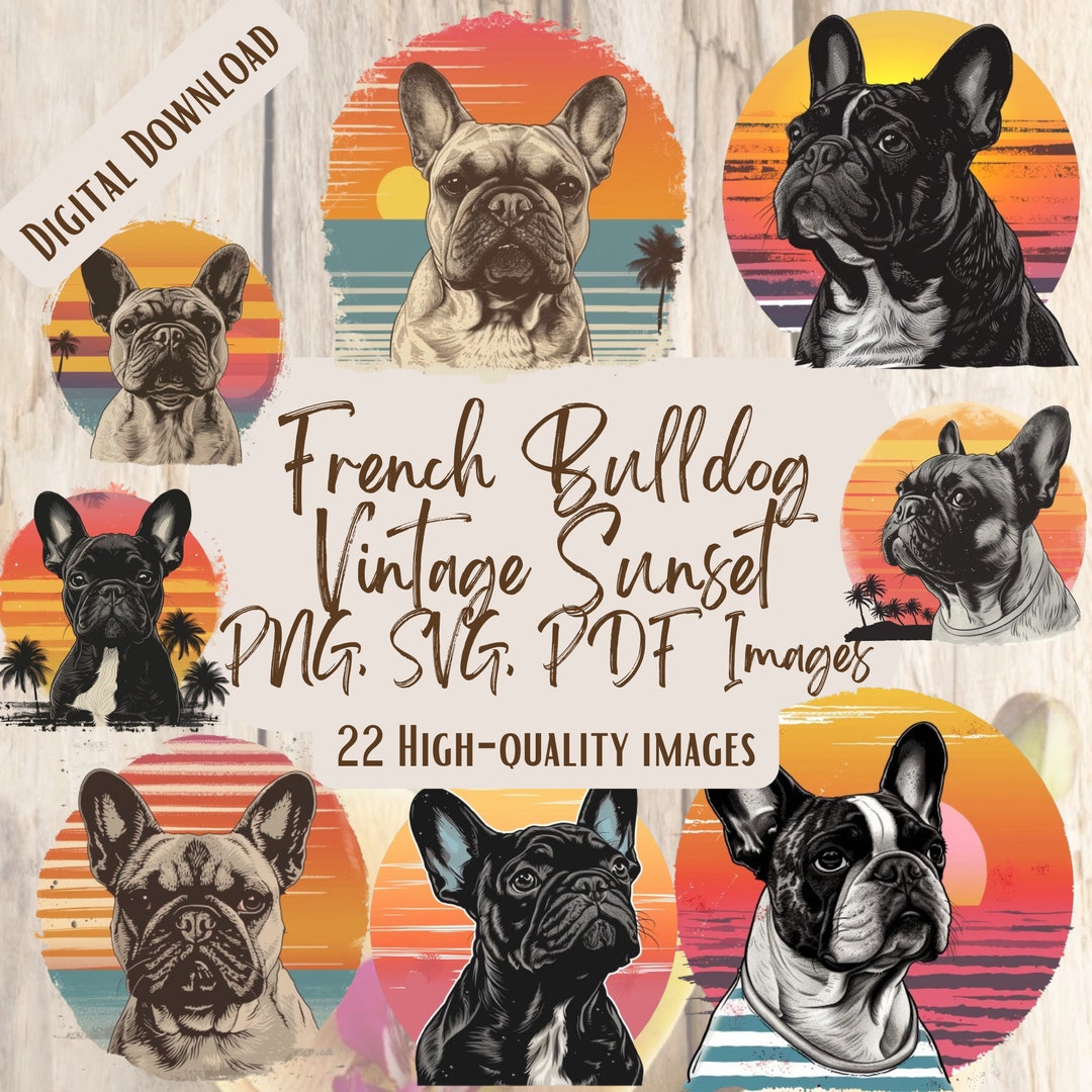 French Bulldog Vintage Sunset Clipart, Retro Dog PNG SVG Bundle, 22 ...