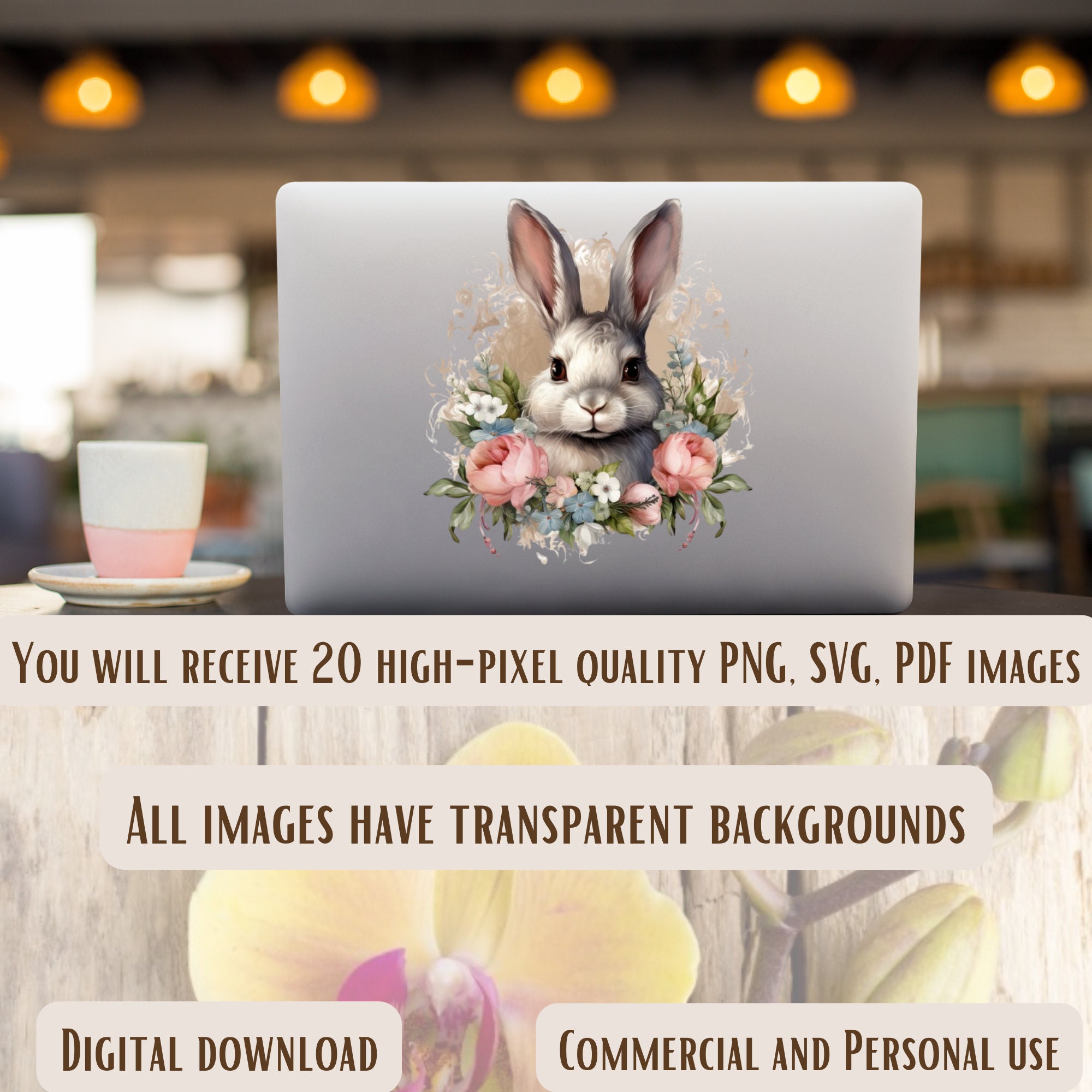 Victorian Rabbit Watercolor PNG SVG Bundle 20 Images Digital Printable ...