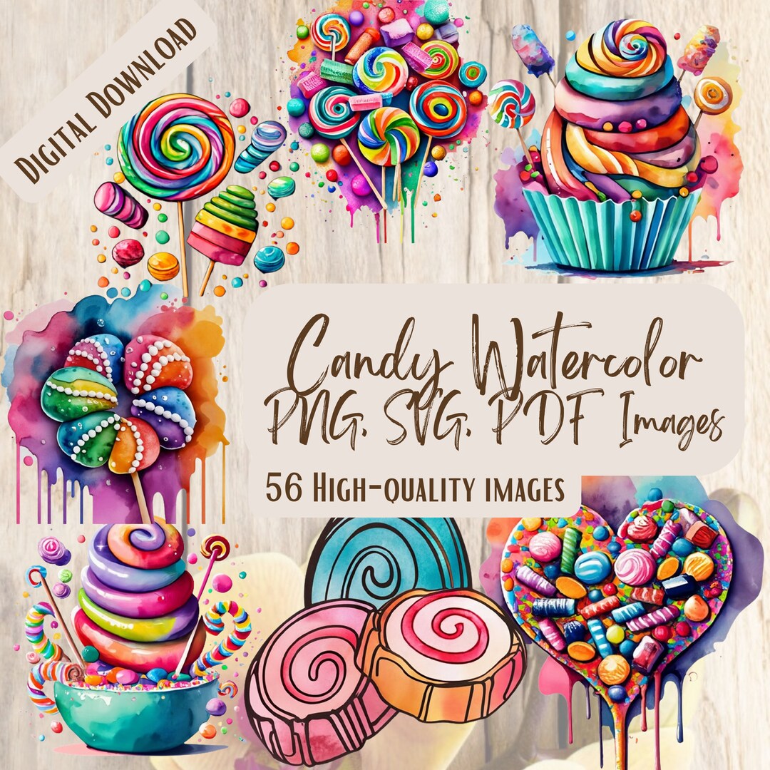 Candy Watercolor PNG SVG Bundle 56 Images Digital Printable Vector ...