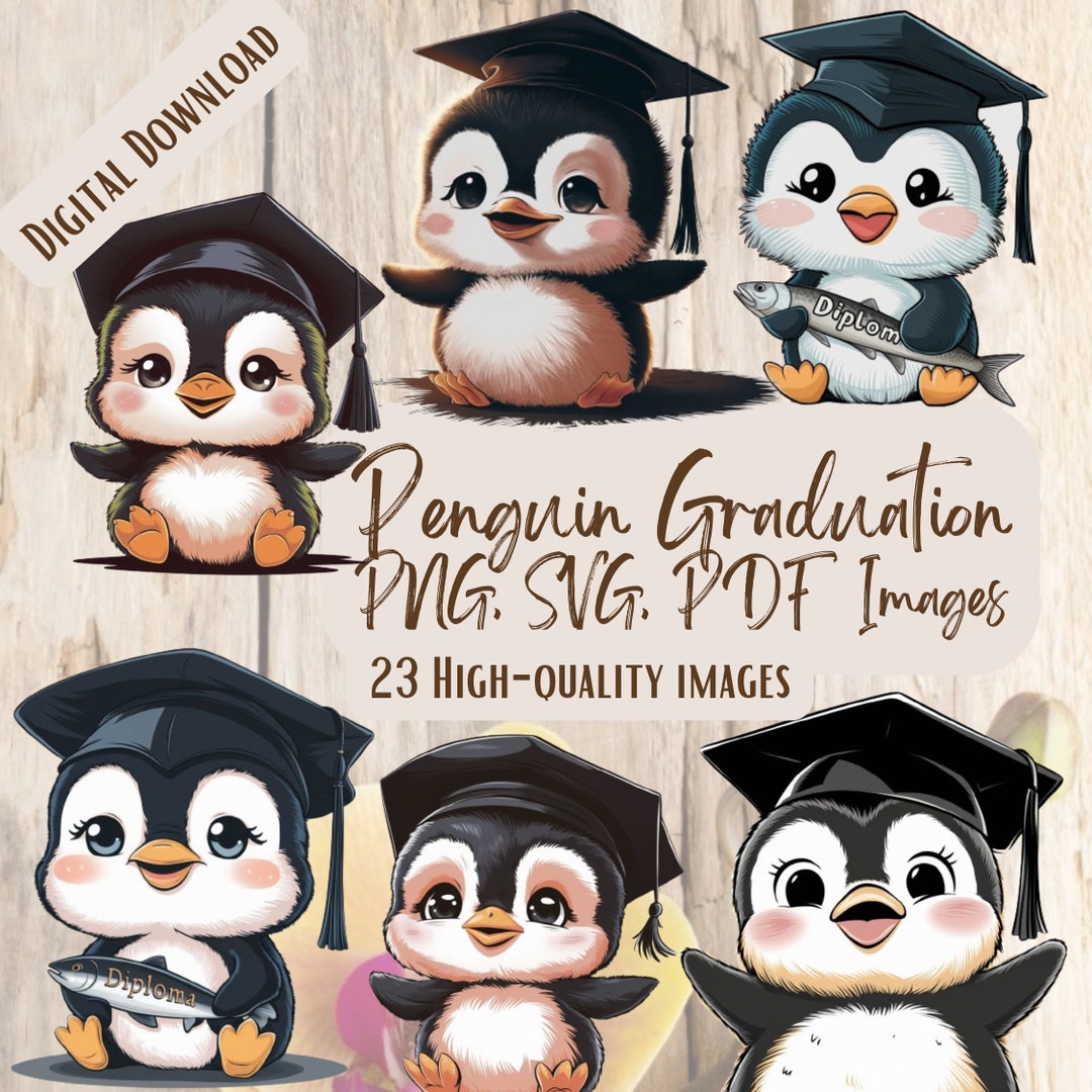 Penguin Graduation PNG SVG Bundle, 23 Adorable Clipart Designs for ...