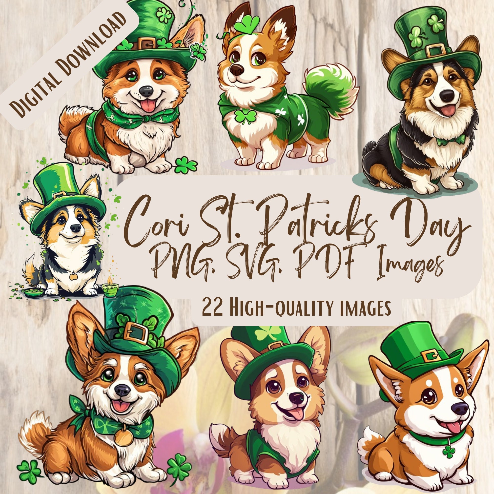 Corgi St Patricks Day PNG SVG Bundle 22 Images Digital Printable Vector ...