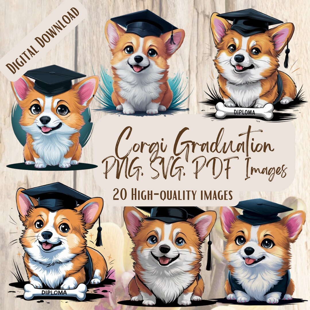 Corgi Graduation Clipart, 20 PNG SVG Bundle, Adorable Corgi Graduate ...