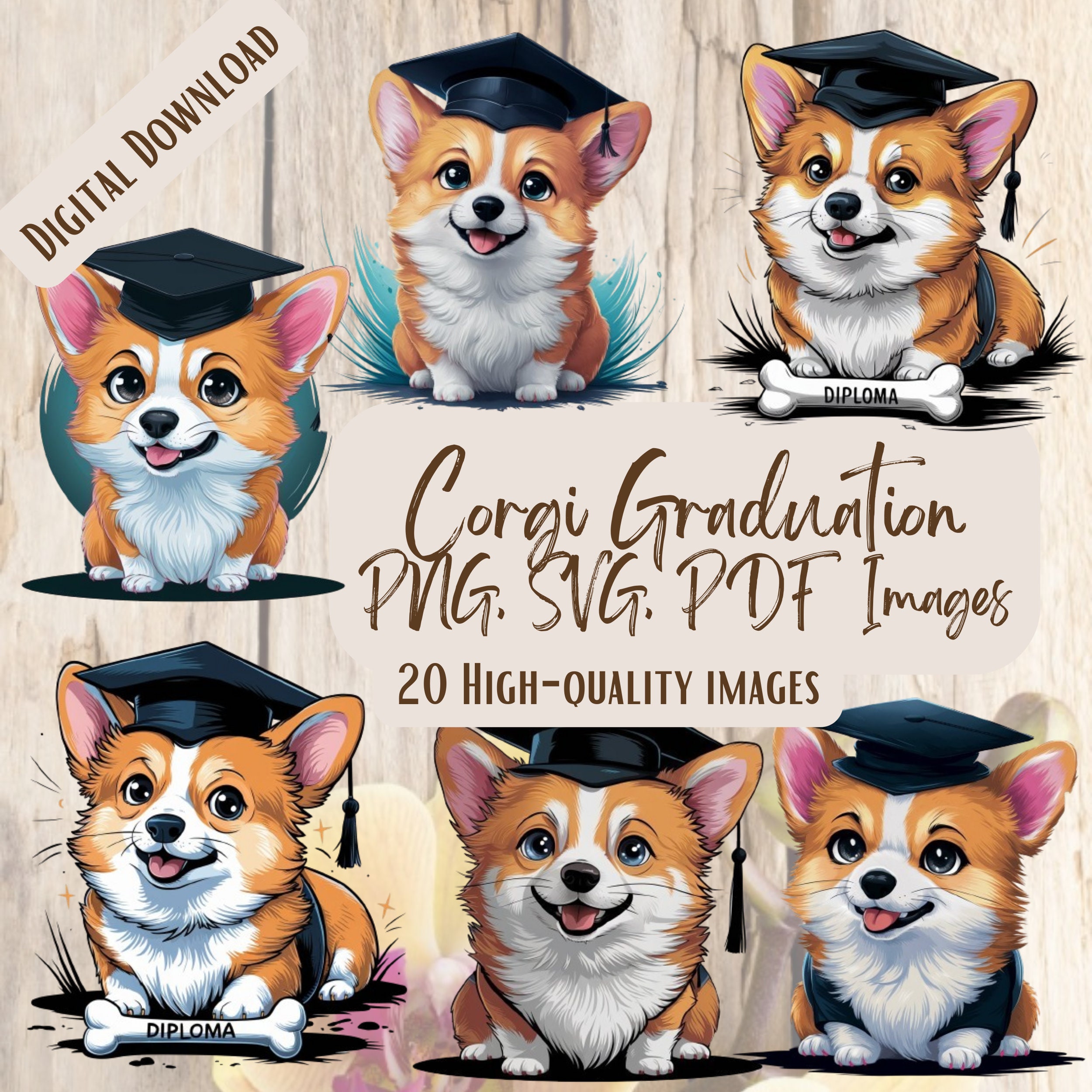 Corgi Graduation Clipart, 20 PNG SVG Bundle, Adorable Corgi Graduate ...