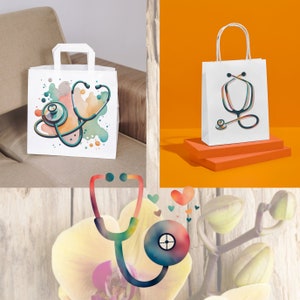 Stethoscope Watercolor PNG SVG Bundle, 30 Artistic Medical Themed ...