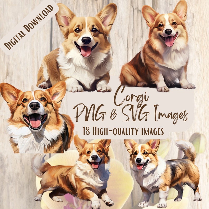 Corgi PNG SVG Bundle 18 Images Digital Printable Vector Instant ...