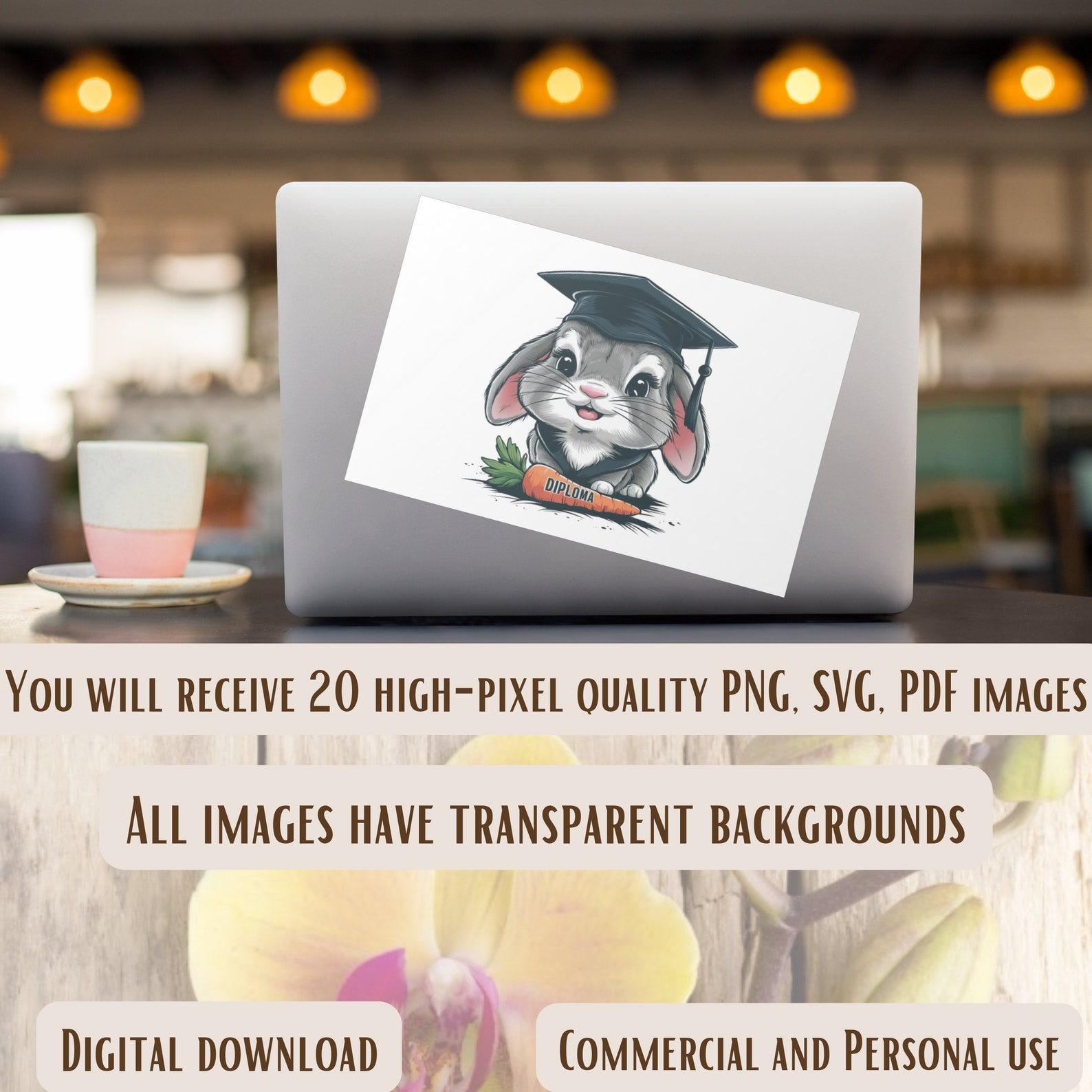 Bunny Graduation PNG SVG Bundle, 20 Adorable Graduate Bunny Clipart ...